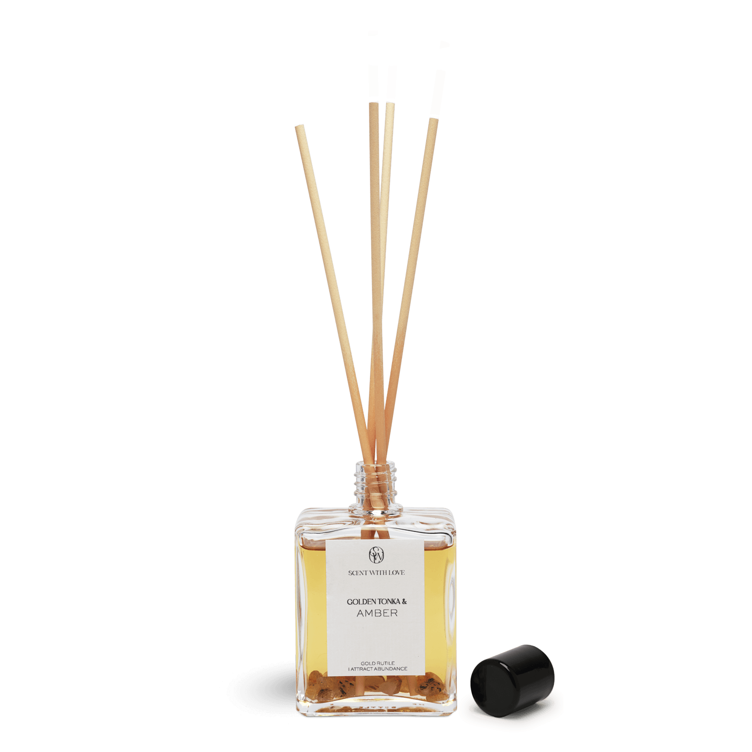 Golden Tonka & Amber geurstokjes| Handgemaakt | Kristallen – Scent with Love