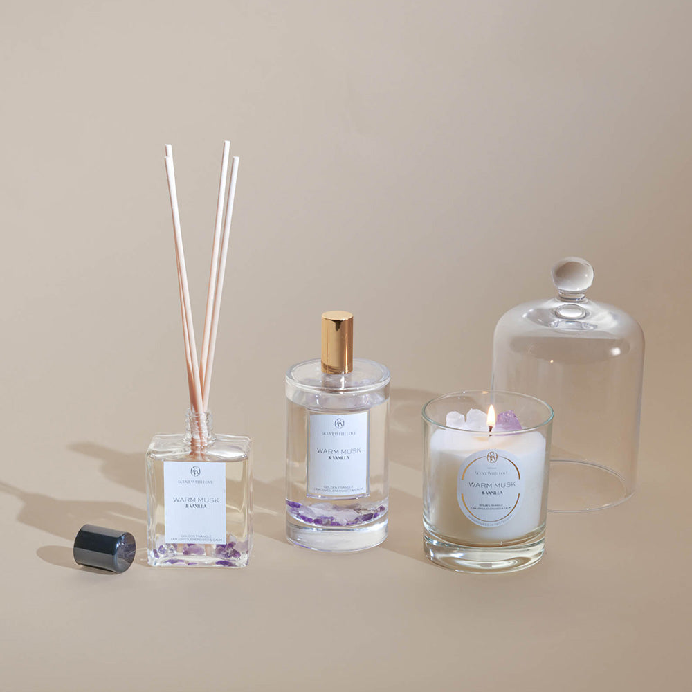 Warm Musk & Vanilla kaars | Handgemaakt | Kristallen – Scent with Love